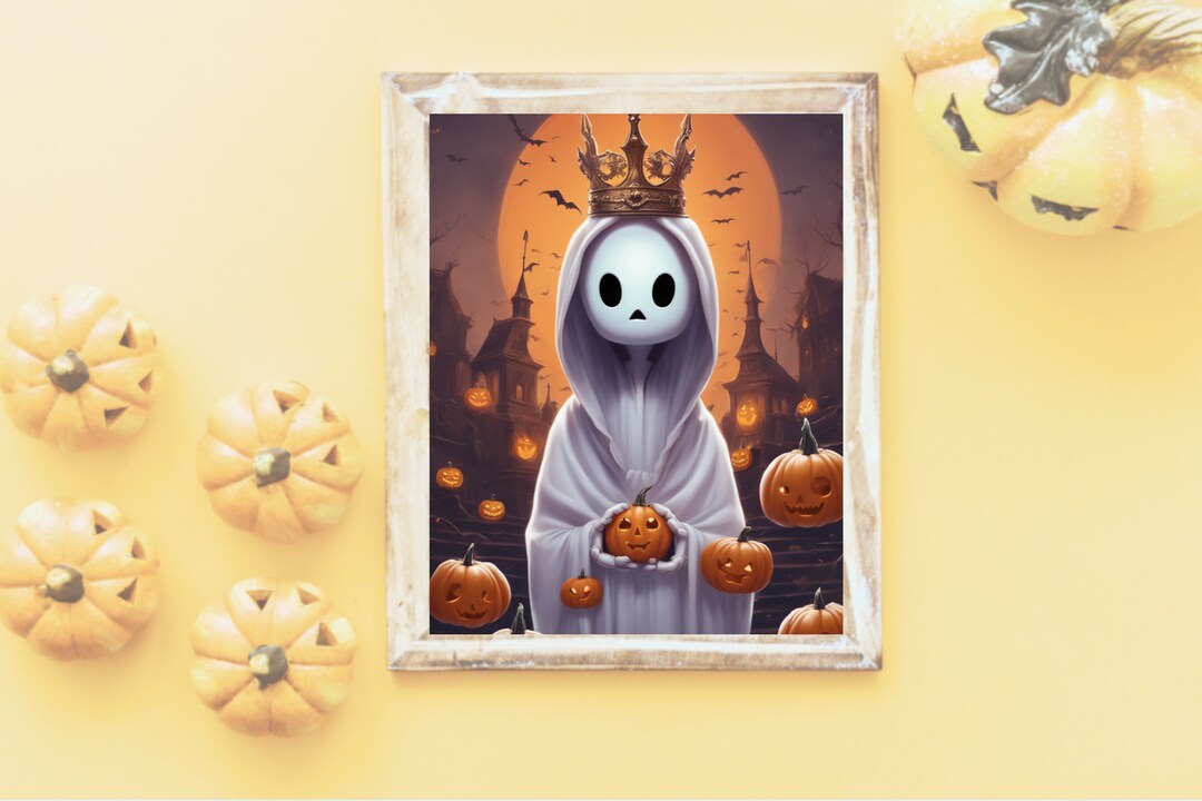 Ghost Queen Ghost With Pumpkin Art Print Halloween Indoor - Etsy