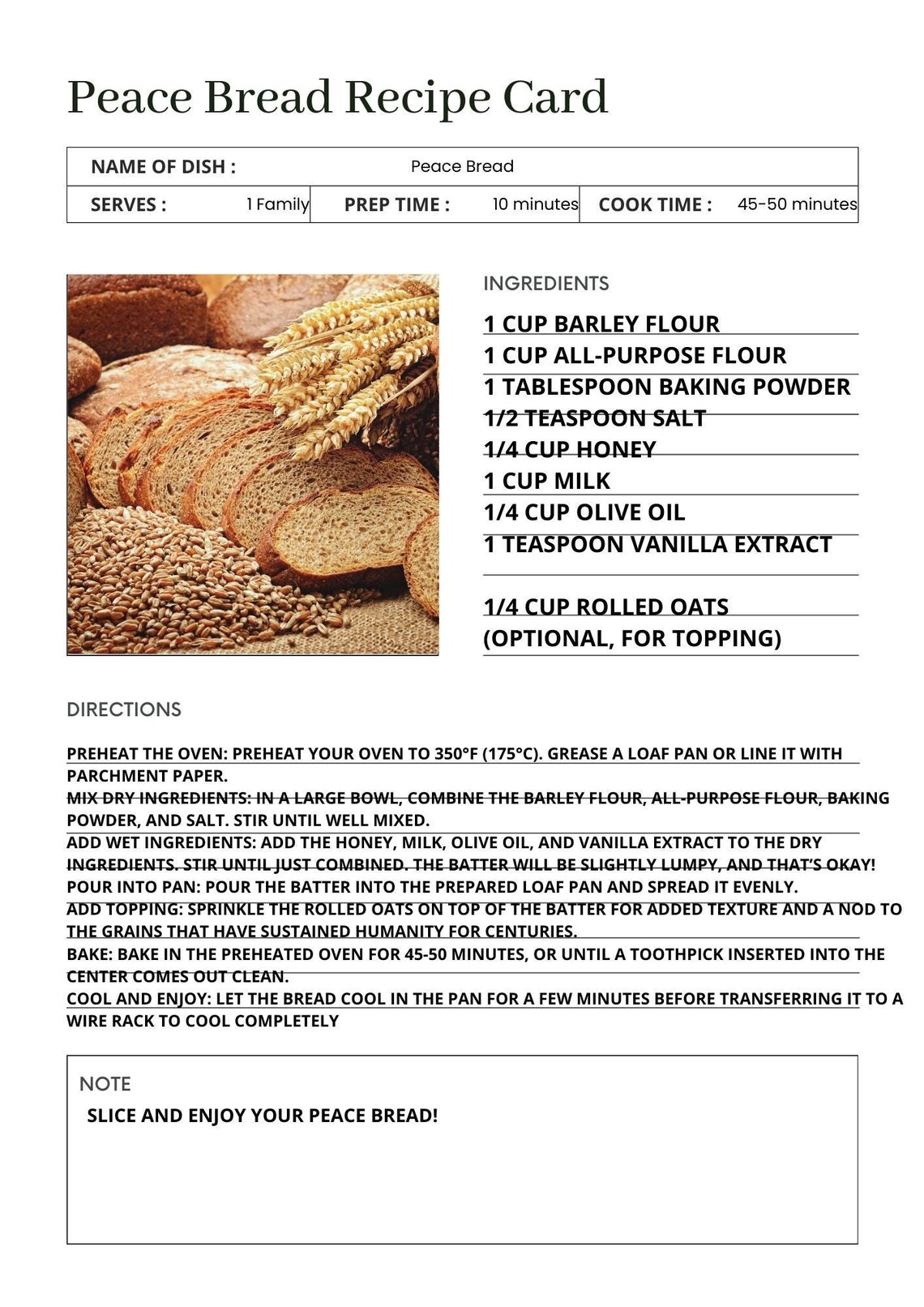Peace Bread Recipe Digital Download Rustic Baking Breaking Bread Barley ...