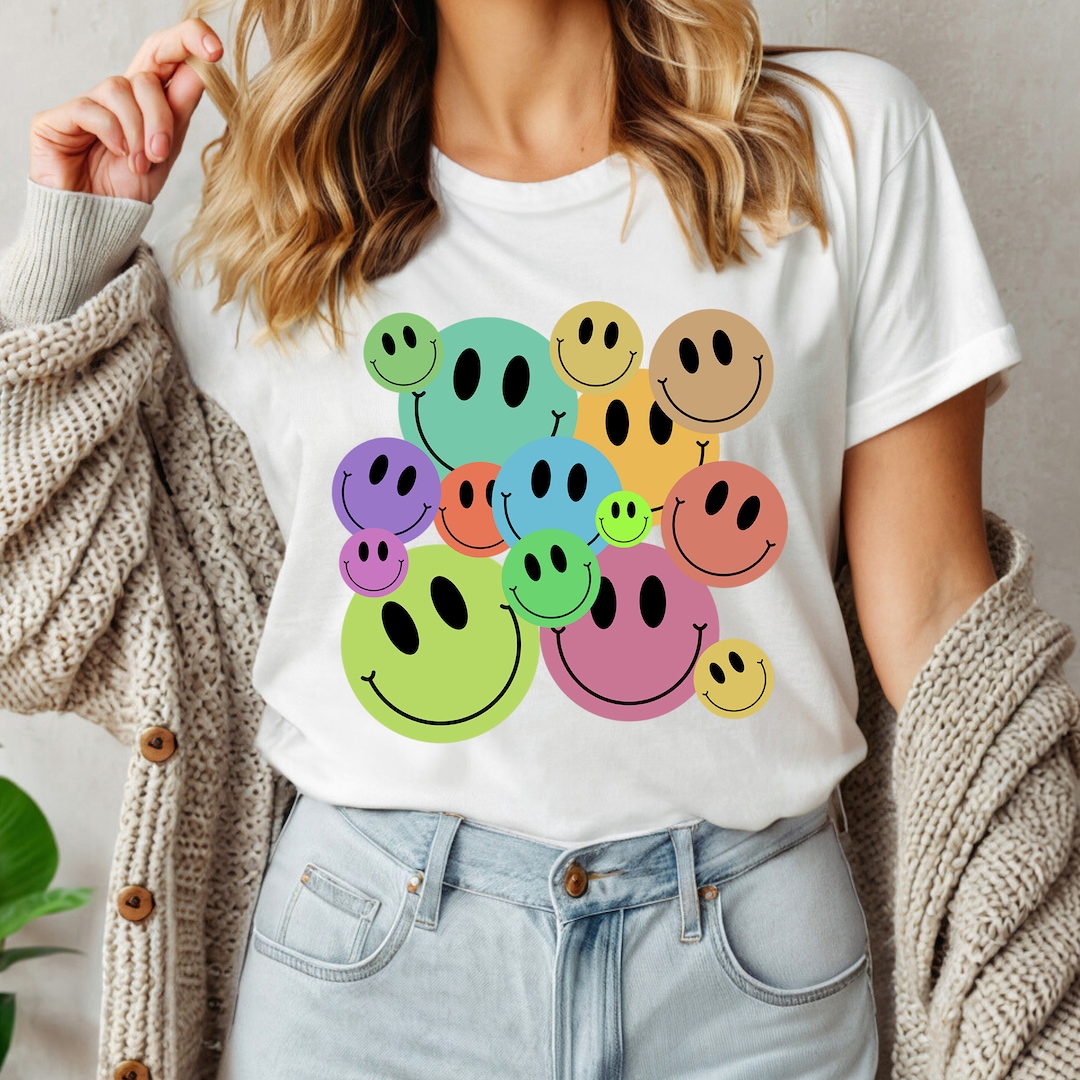 Smiley Faces Shirt, Vintage Smiley Face Tshirt, Trendy Shirts for Women ...