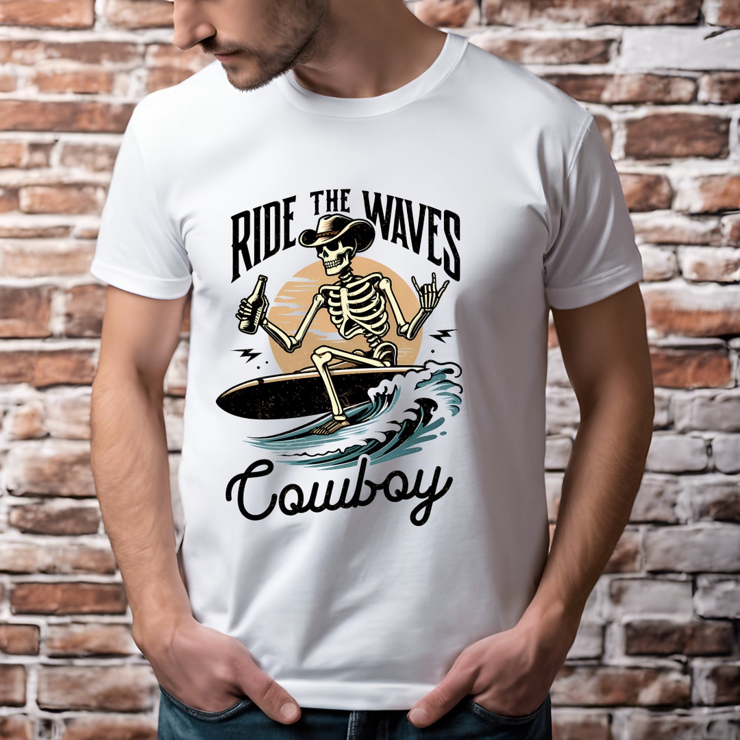 Ride the Waves Cowboy Shirt, Surfing Cowboy Skeleton Shir, Western ...