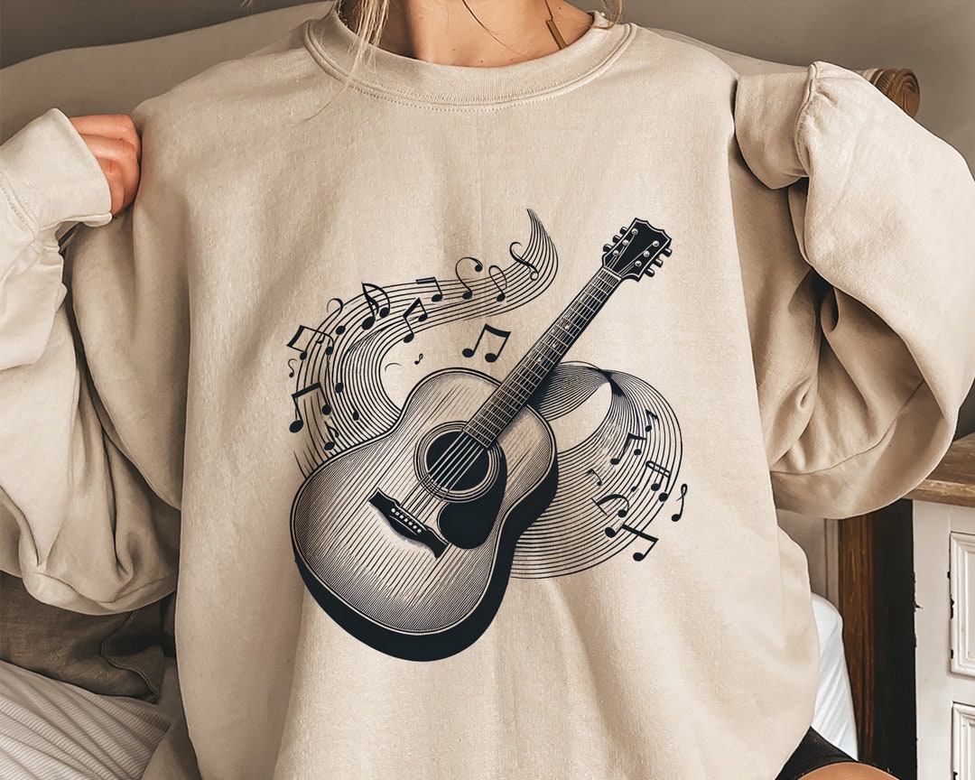 Guitar Sweatshirt, Acoustic Guitar Sweatshirt, Music Lover Hoodie ...