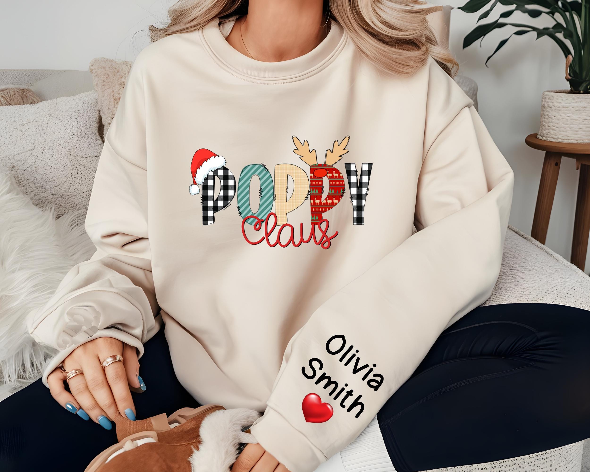 Personalized Christmas Poppy Claus Sweatshirt, Grammy Hoodie, Custom ...