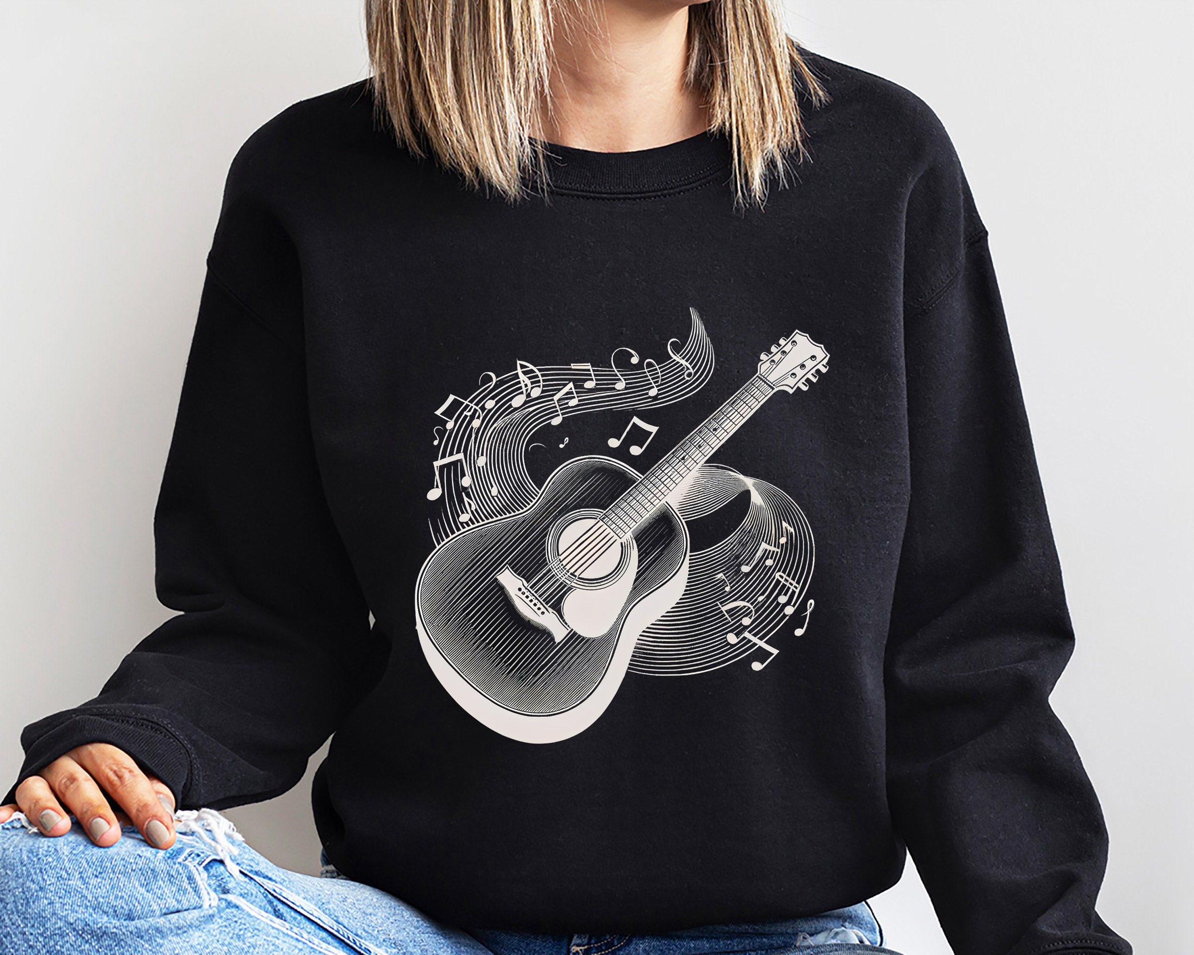 Guitar Sweatshirt, Acoustic Guitar Sweatshirt, Music Lover Hoodie ...