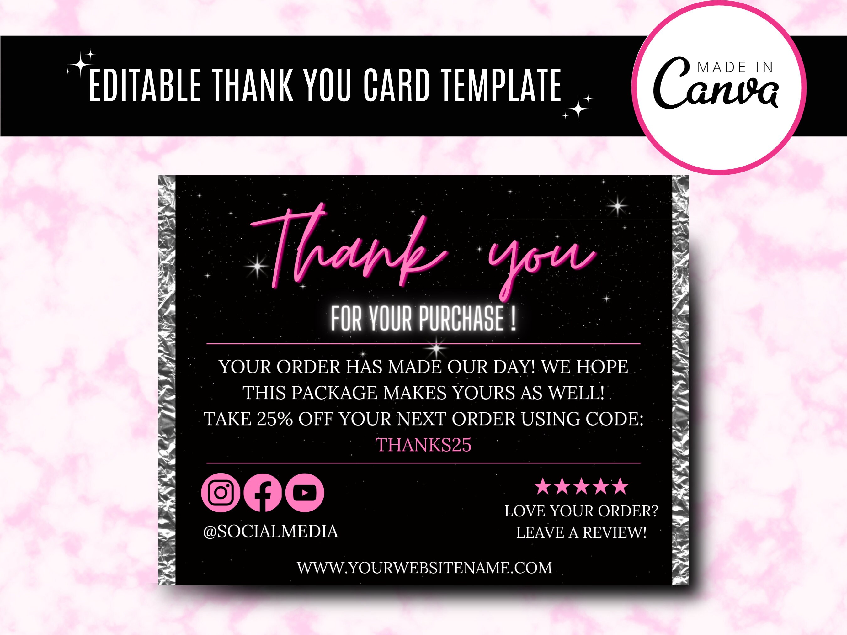 Thank You Card Template, Editable in Canva, Glam Small Business ...