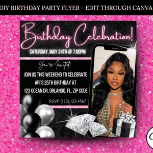 Birthday Girl Invitation, Party Invitation Flyer, Glam Birthday Party ...