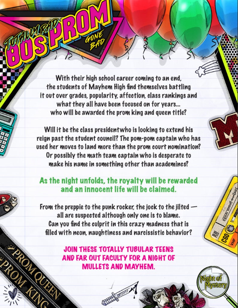 Totally Rad 80s Prom Gone Bad| Costume Era 1980s Mullet Detective Theme ...