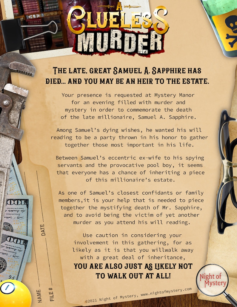 A Clueless Murder | Classic Whodunnit Clue-inspired Murder Mystery Party Game Printable ...