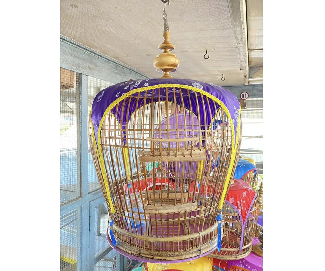 Handmade Bamboo Wooden Java Bird Cage, Side Door, Complete With ...