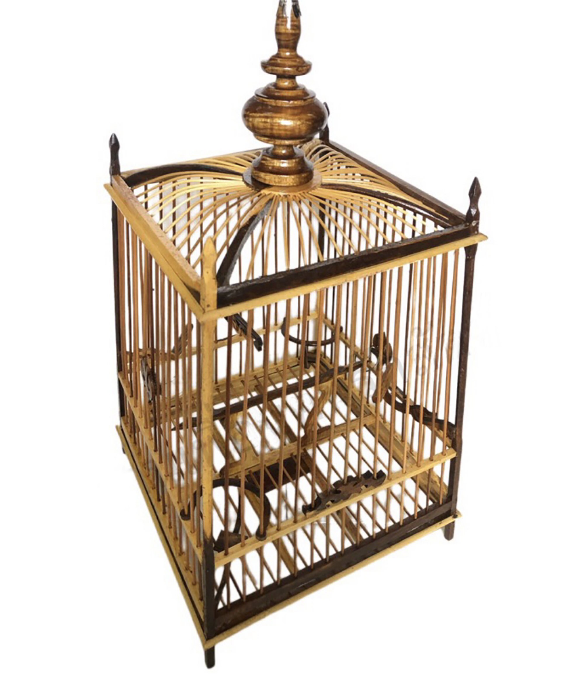 Handmade Wooden Bamboo Spigot Bird Cage, 15-teeth Sport Cage With Head ...