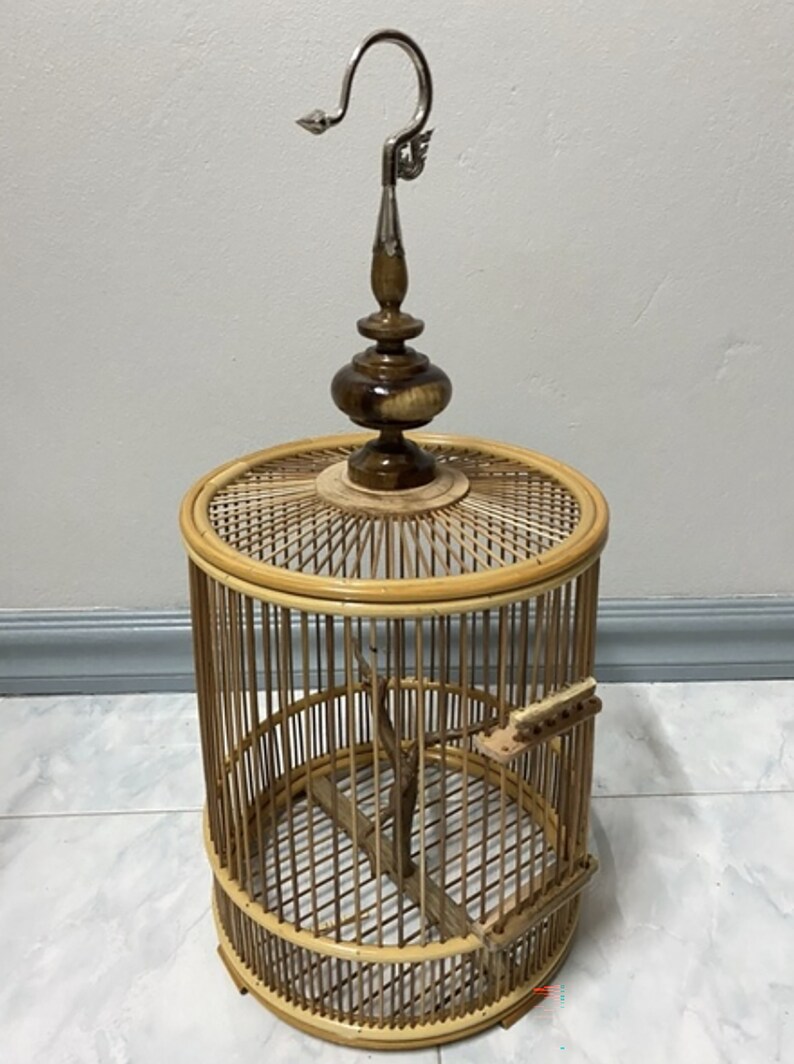 Handmade Wooden Bamboo Tree Root Canister Cage, Yard Bill Cage With ...