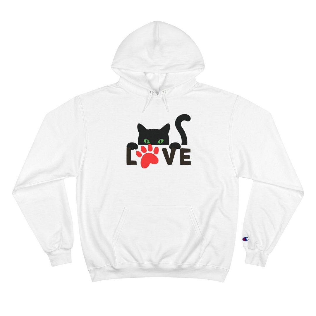 Black Cat With Red Paw Love Champion Hoodie - Etsy