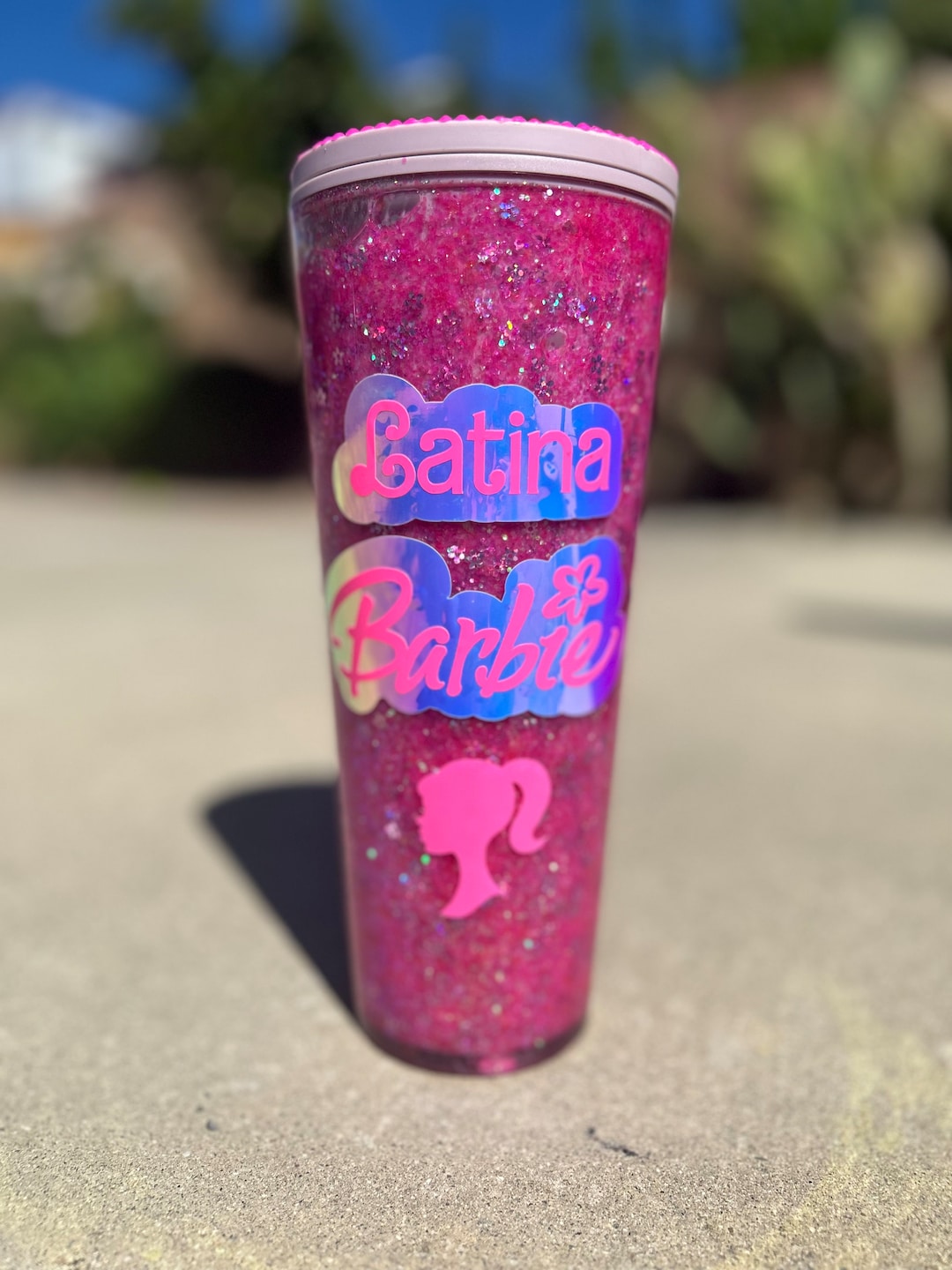 Latina Barbie Snow Globe Suspended Glitter Tumbler With Rhinestone Lid ...