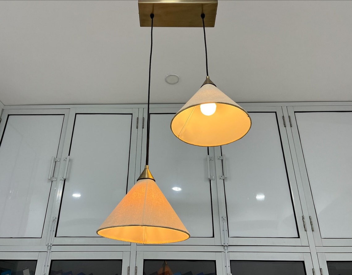 Mid Century Fabric Shade Ceiling Light Fixture 2 Shade Chandelier ...