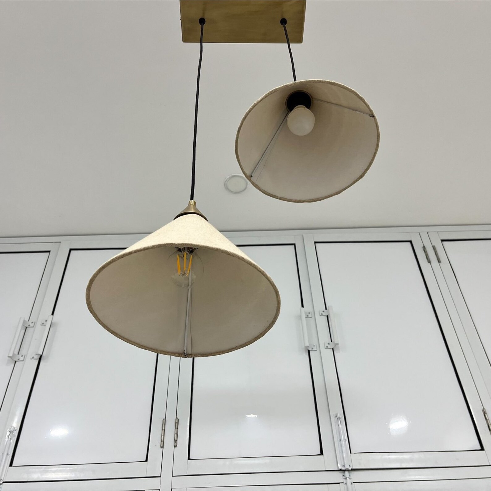 Mid Century Fabric Shade Ceiling Light Fixture 2 Shade Chandelier ...