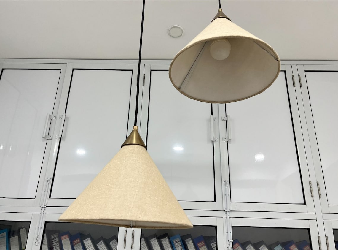 Mid Century Fabric Shade Ceiling Light Fixture 2 Shade Chandelier ...