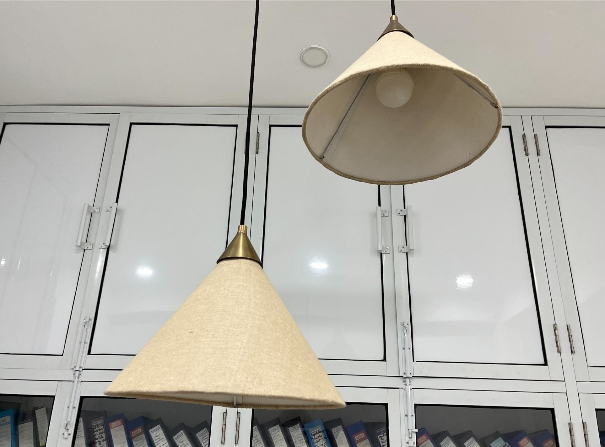 Mid Century Fabric Shade Ceiling Light Fixture 2 Shade Chandelier ...