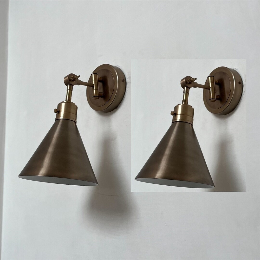 Set of 2 Cone Wall Light Sconce Raw Brass Wall Lamp Wall Light Vanity ...
