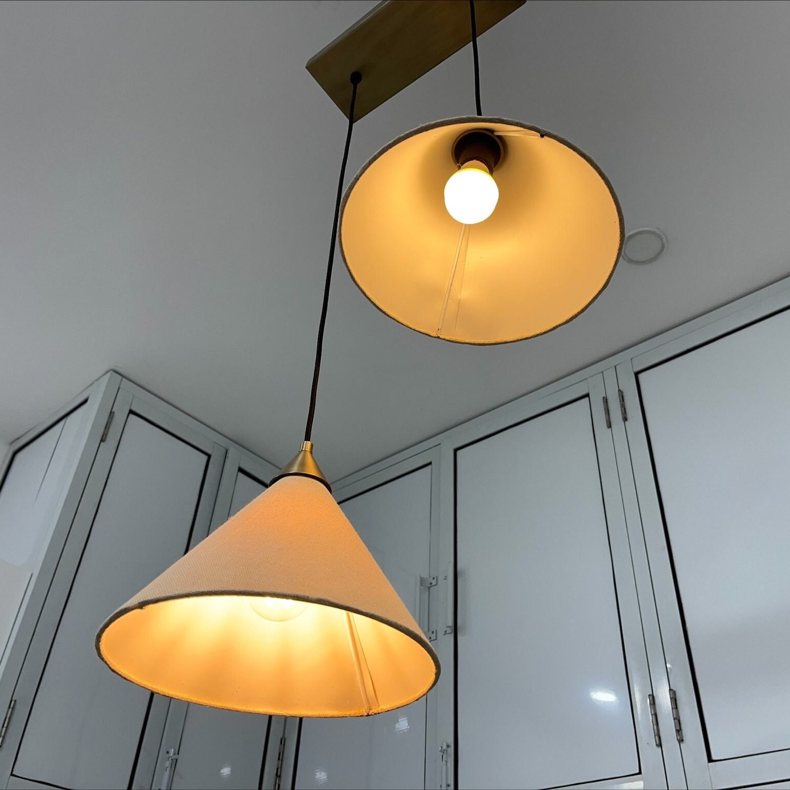 Mid Century Fabric Shade Ceiling Light Fixture 2 Shade Chandelier ...
