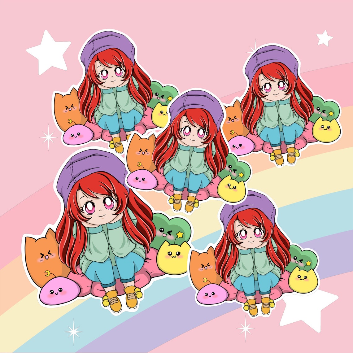 Kawaii Anime Girl Sticker With Plushies, Chibi Anime Girl, Cute Die-cut ...