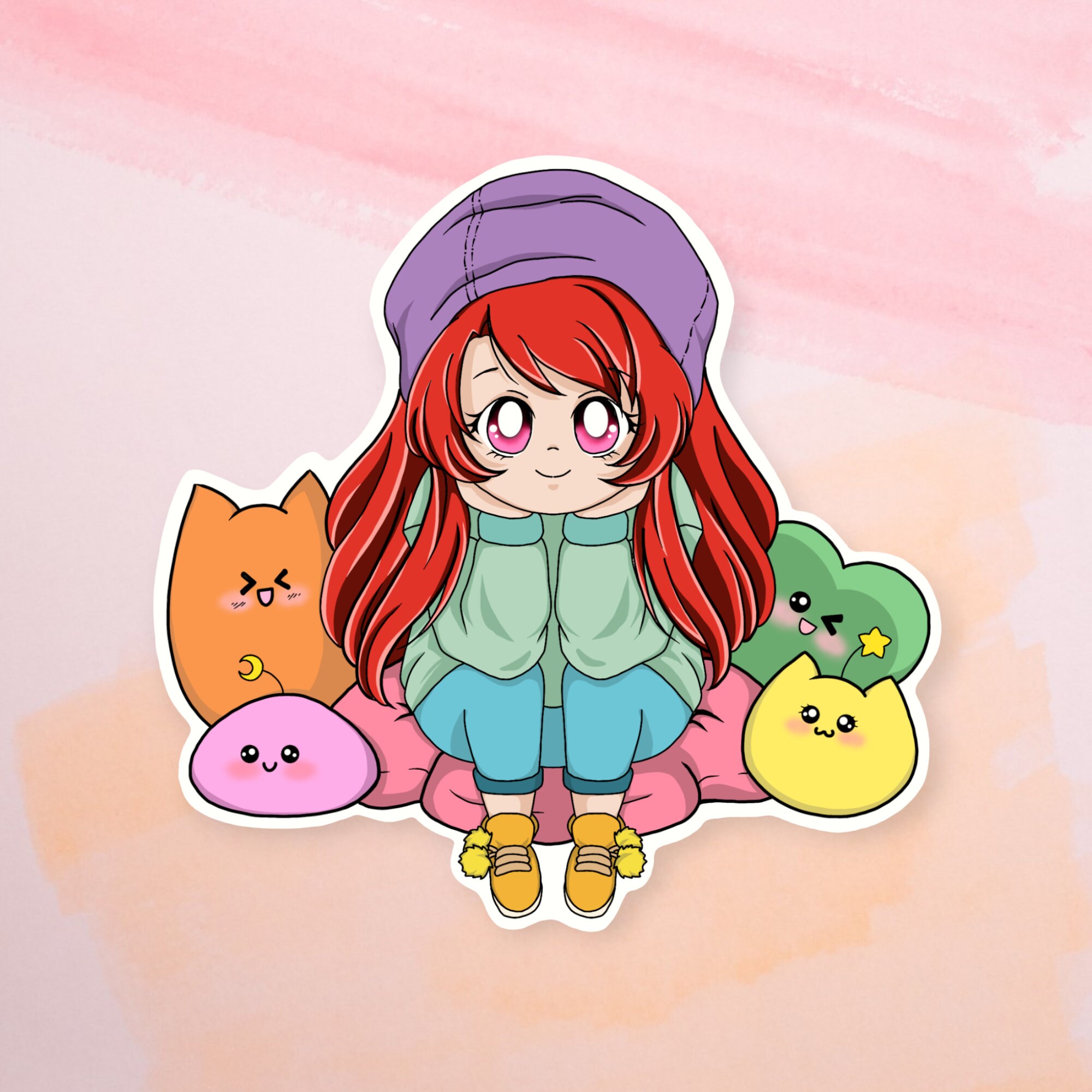 Kawaii Anime Girl Sticker With Plushies, Chibi Anime Girl, Cute Die-cut ...
