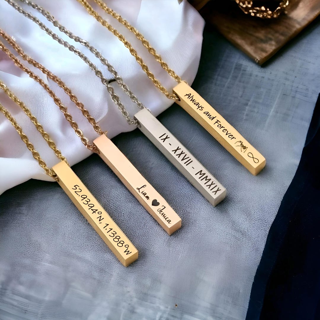 Personalized Engraved Vertical Bar Necklace | Custom Minimalist Jewelry ...