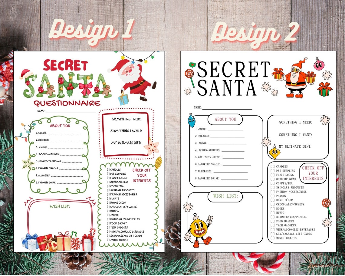 Secret Santa Questionnaire Printable Secret Santa - Etsy