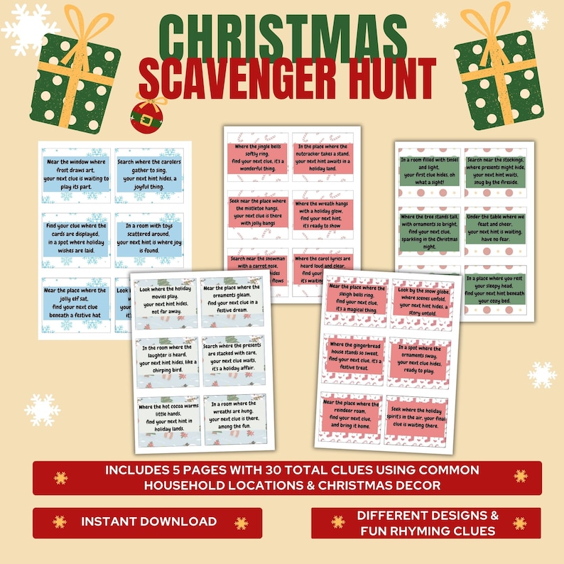 Christmas Scavenger Hunt Printable, Christmas Game Party Printable for ...