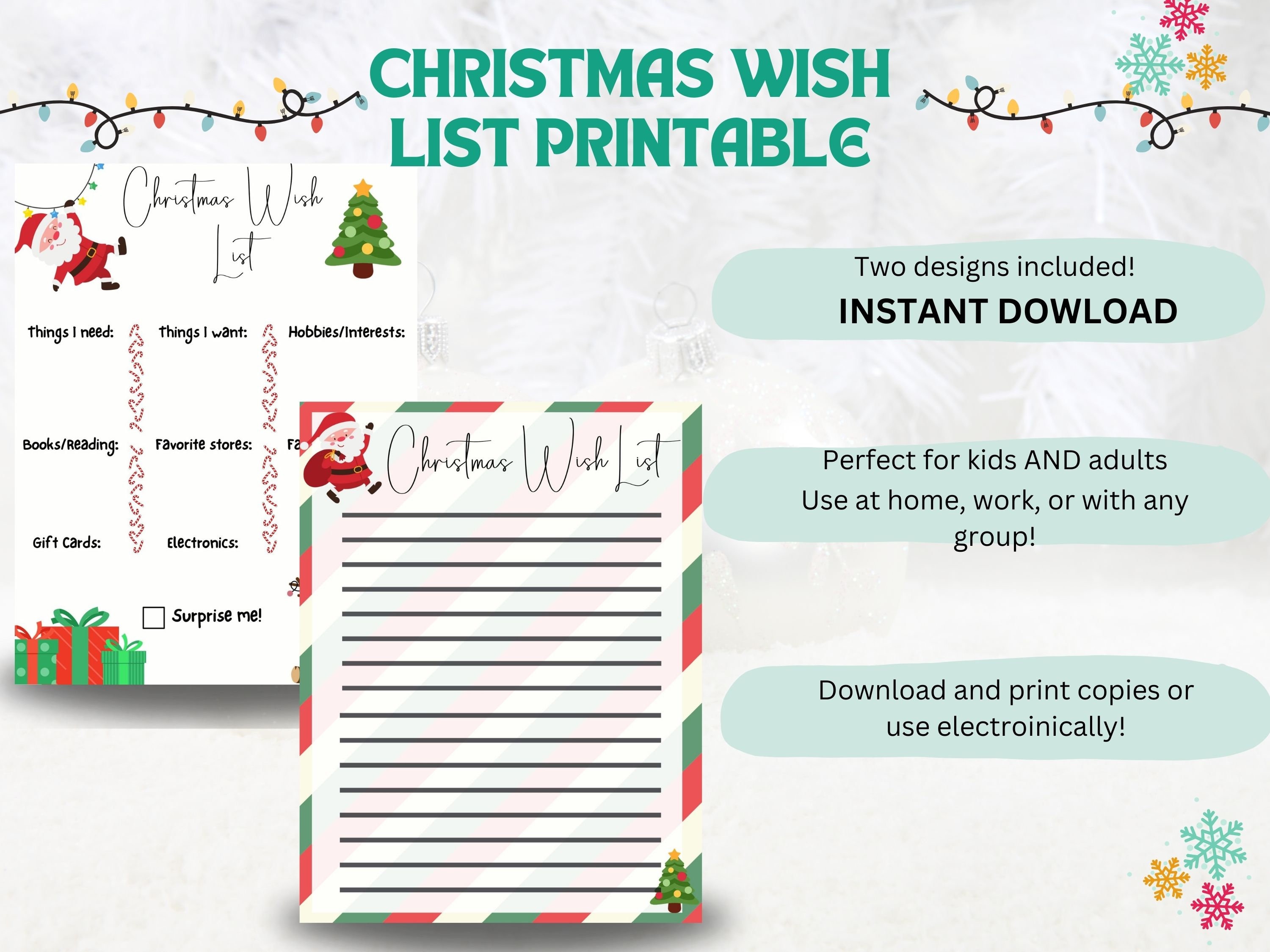 Christmas Gift List Printable, Christmas Wish List Printable, Gift List ...