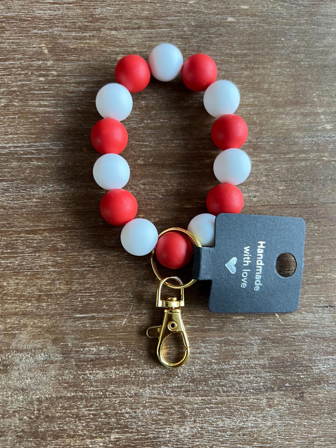 Candy Cane Inspired Beaded Keychain Bracelet - Etsy