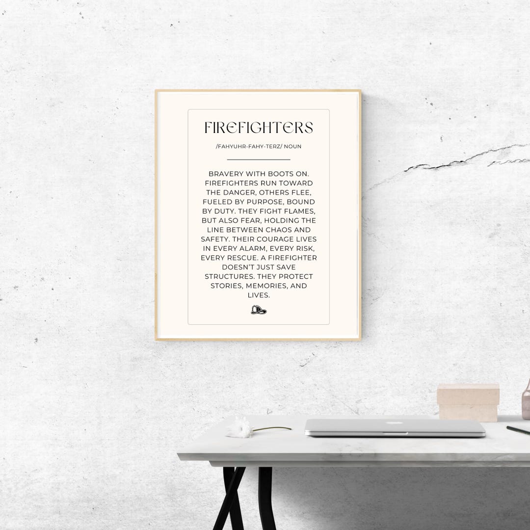Firefighter Definition Wall Art Printable – Hero Tribute Gift – Courage ...