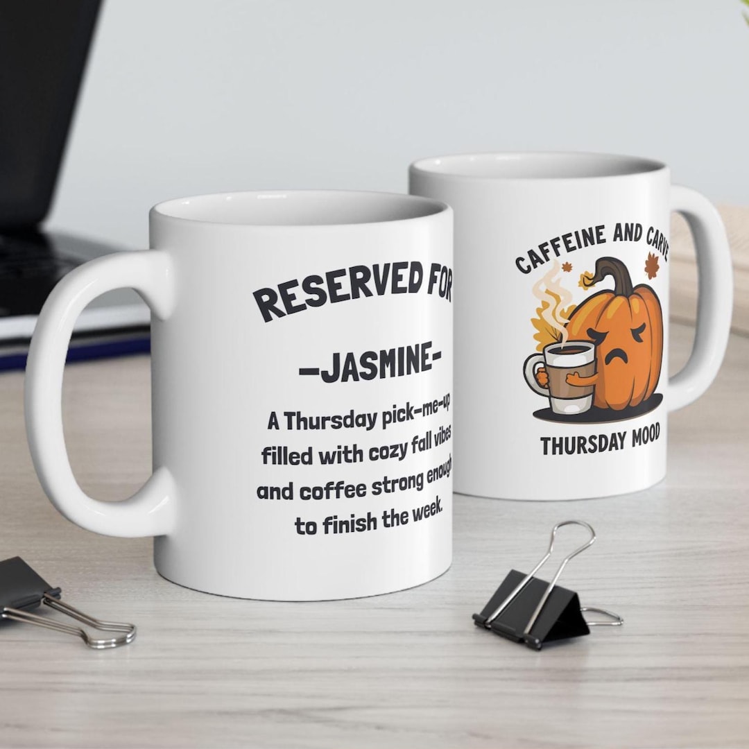 Personalized Thursday Coffee Lovers Ceramic Mug Cozy Pumpkin Fall Cup ...