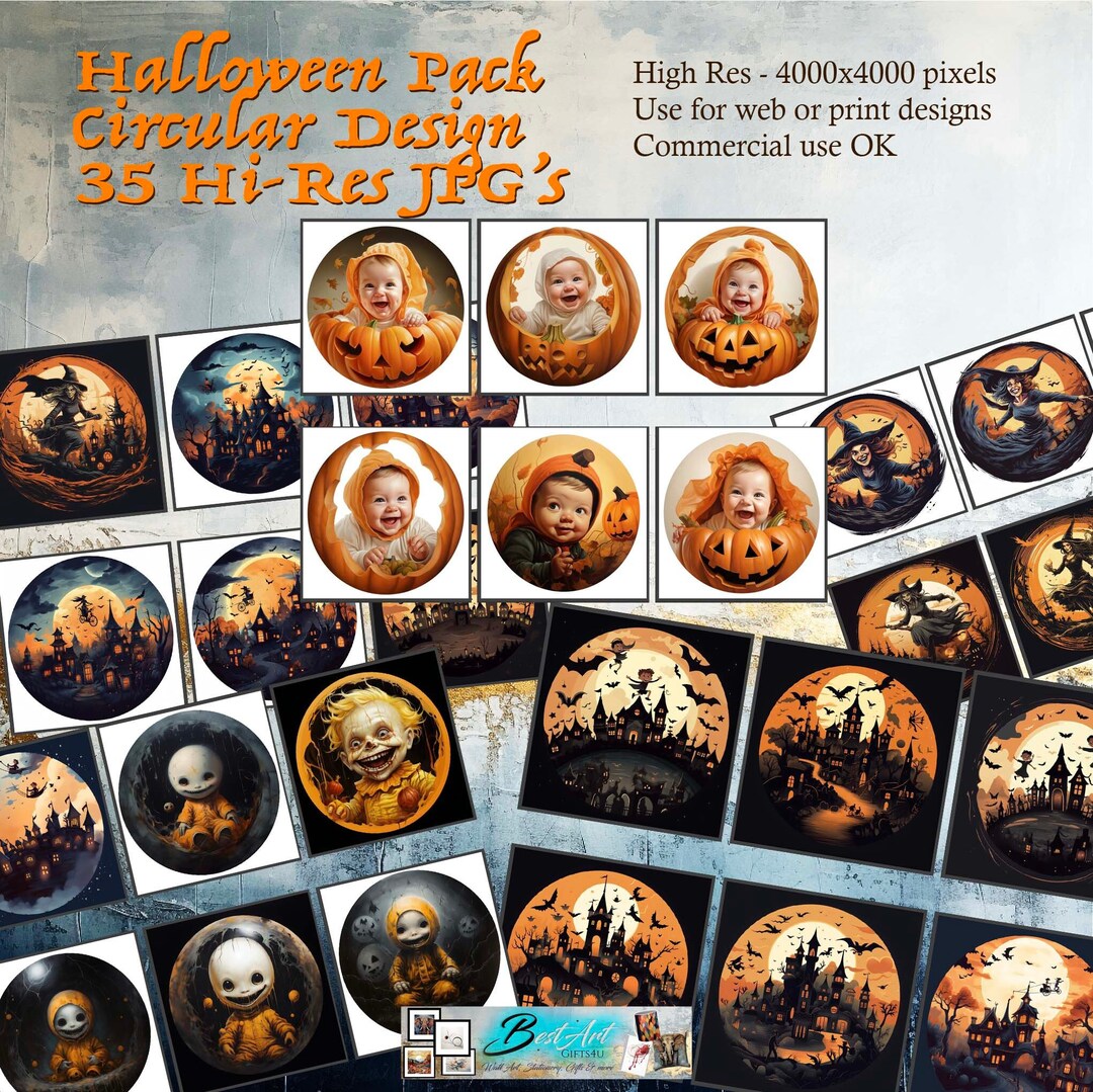 Halloween, Digital, Clip Art, Image, Circular Design, Round, Witch ...