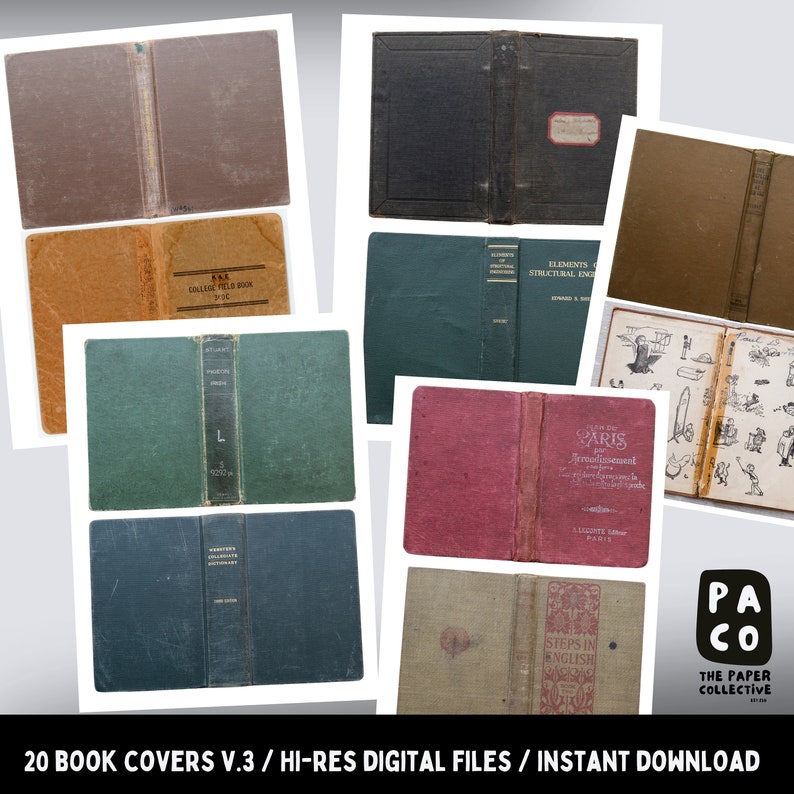 Ephemera Bundle, 10 Vintage Book Covers for Instant Download, Antique ...