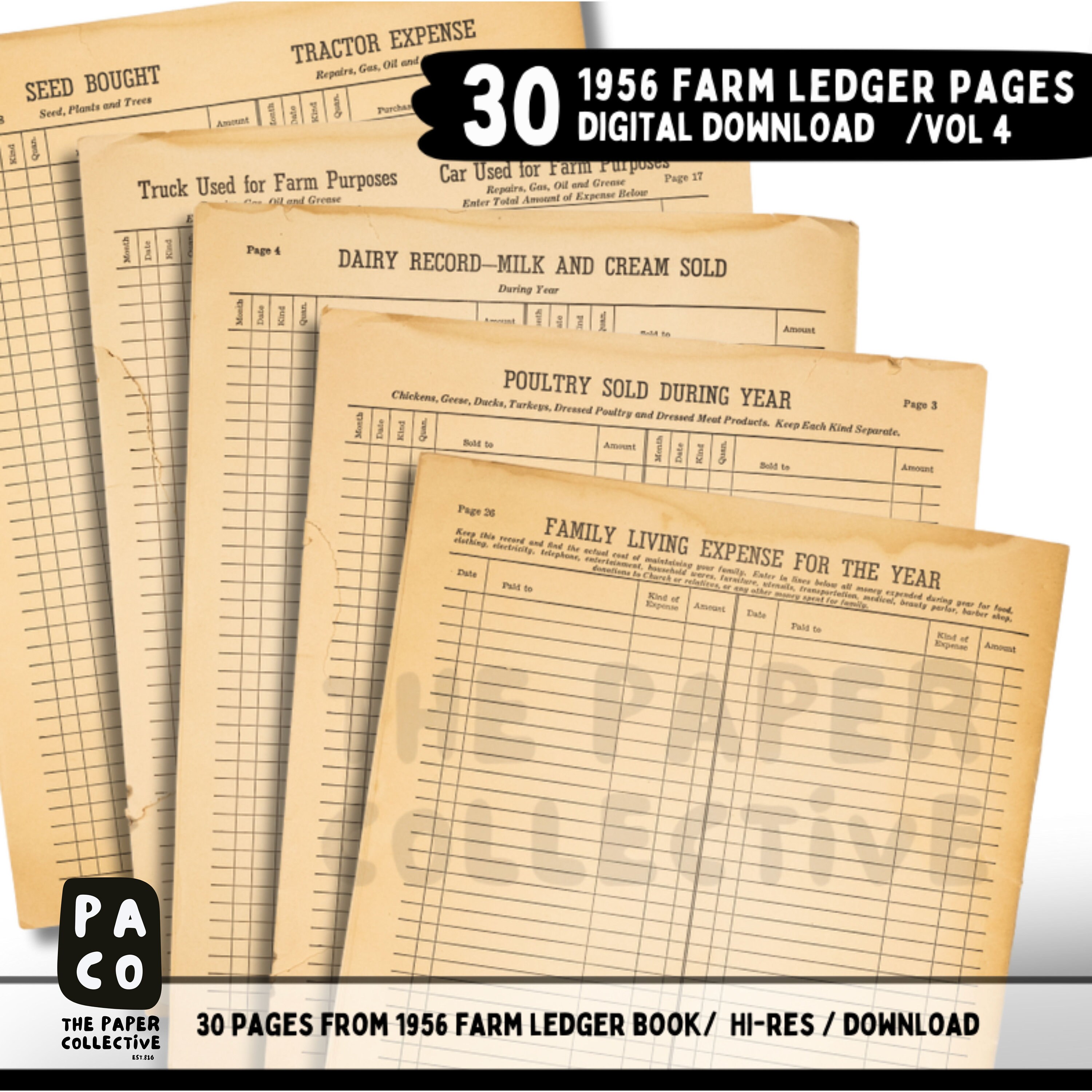 HUGE Vintage Ledger Pages Ephemera Bundle Antique Forms for Instant ...