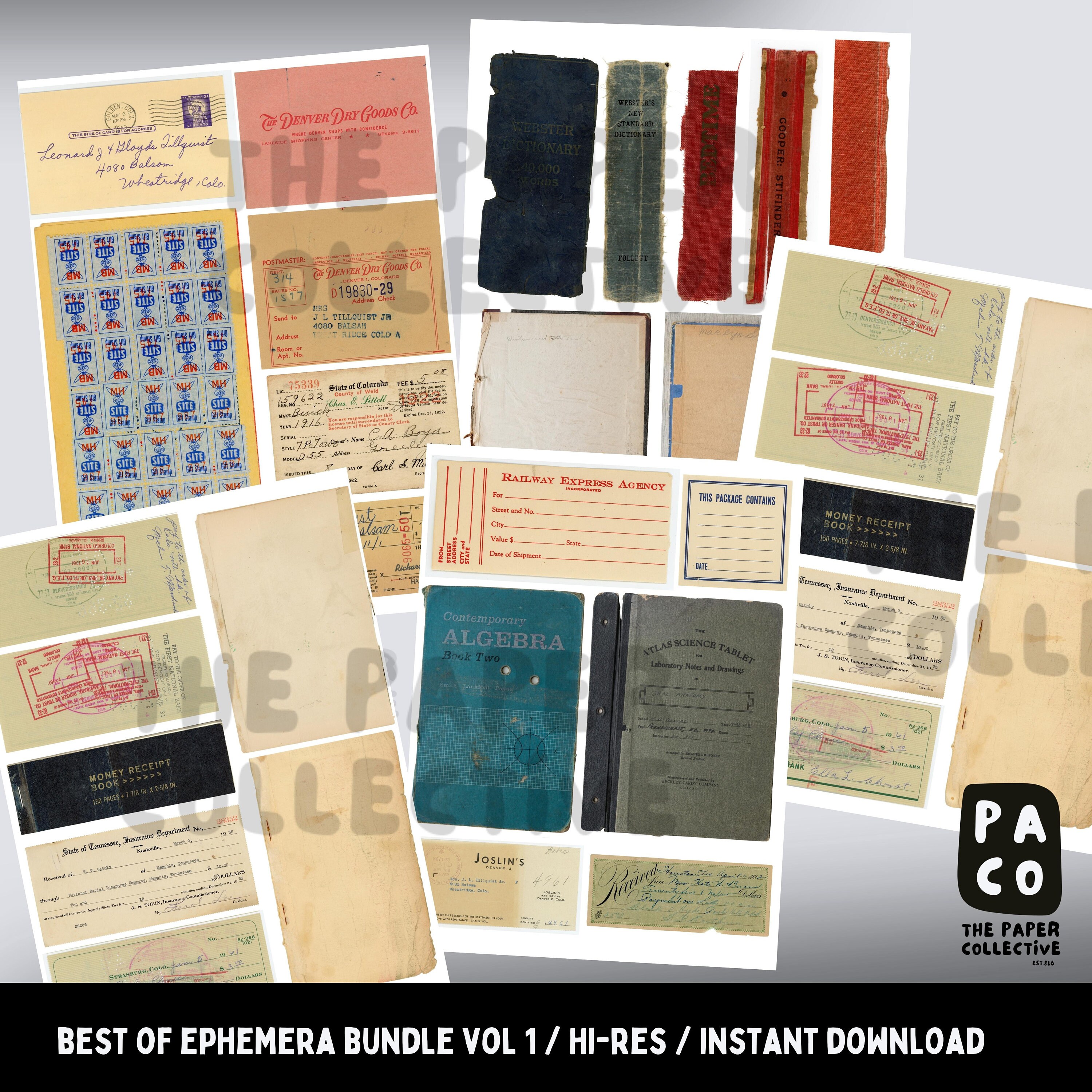 Ephemera Receipt Bundle, Vintage Receipts, Antique Books, Instant ...