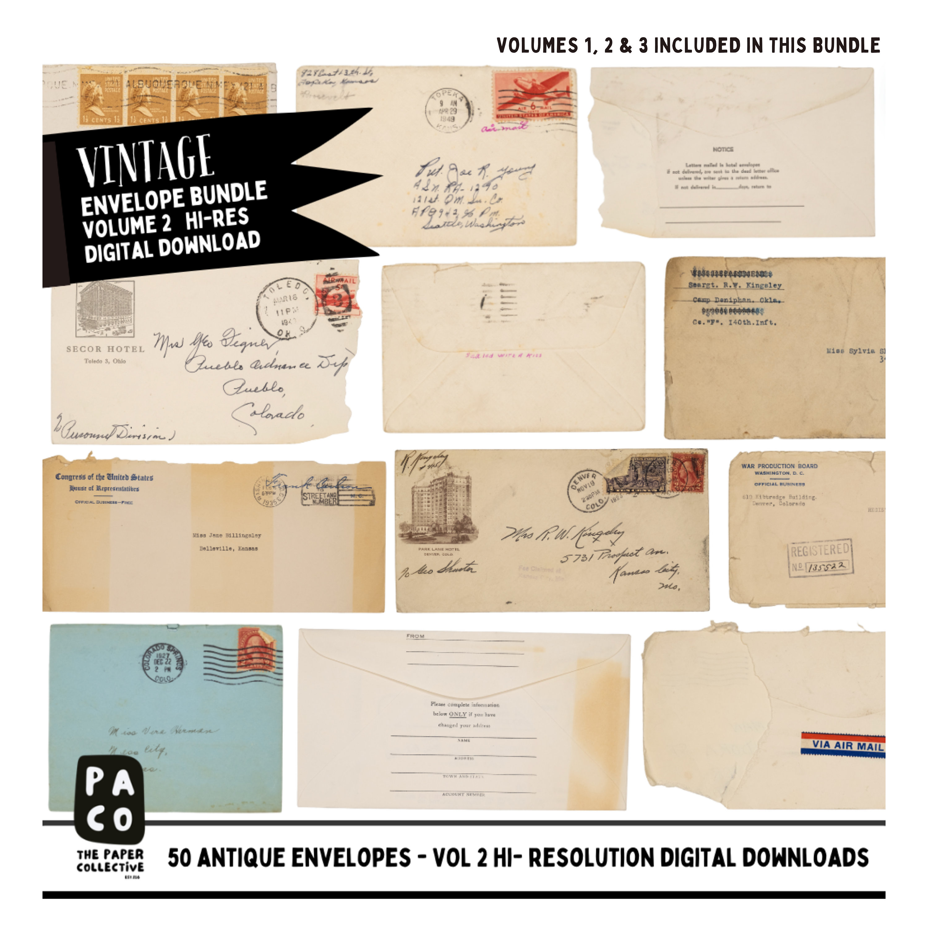 HUGE Ephemera Paper Bundle, 150 Vintage Handwritten Envelopes, Instant ...