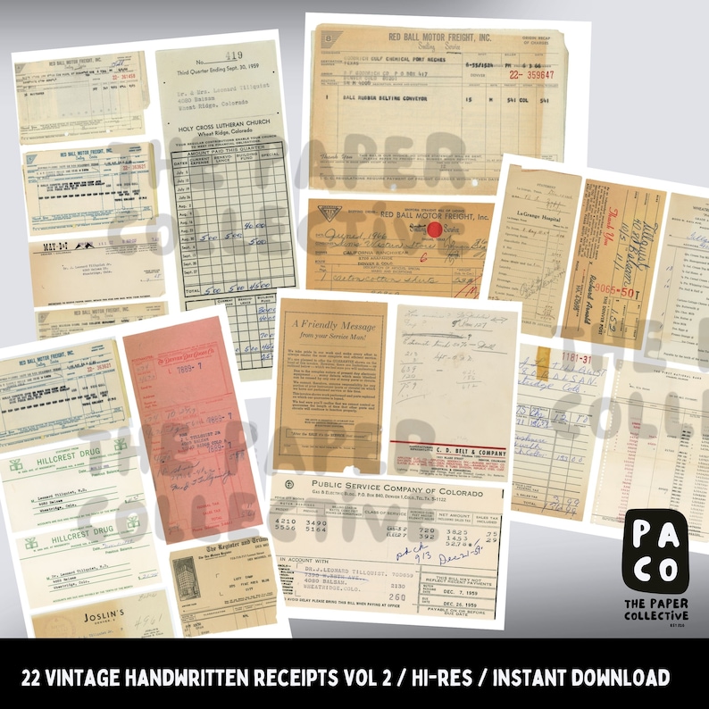 Vintage Ephemera Receipt Bundle – 22 Authentic Antique Receipts for ...