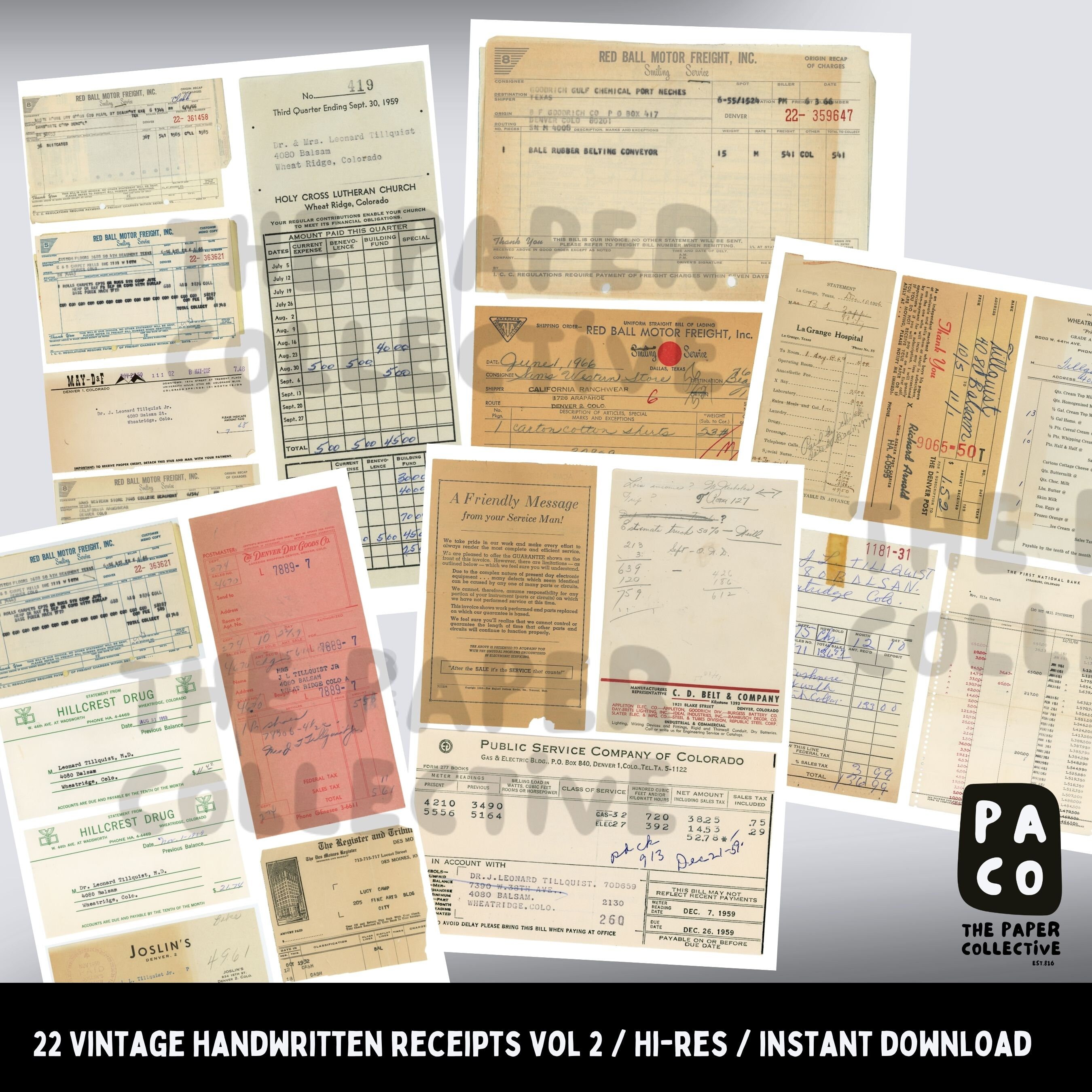 Vintage Ephemera Receipt Bundle – 22 Authentic Antique Receipts for ...