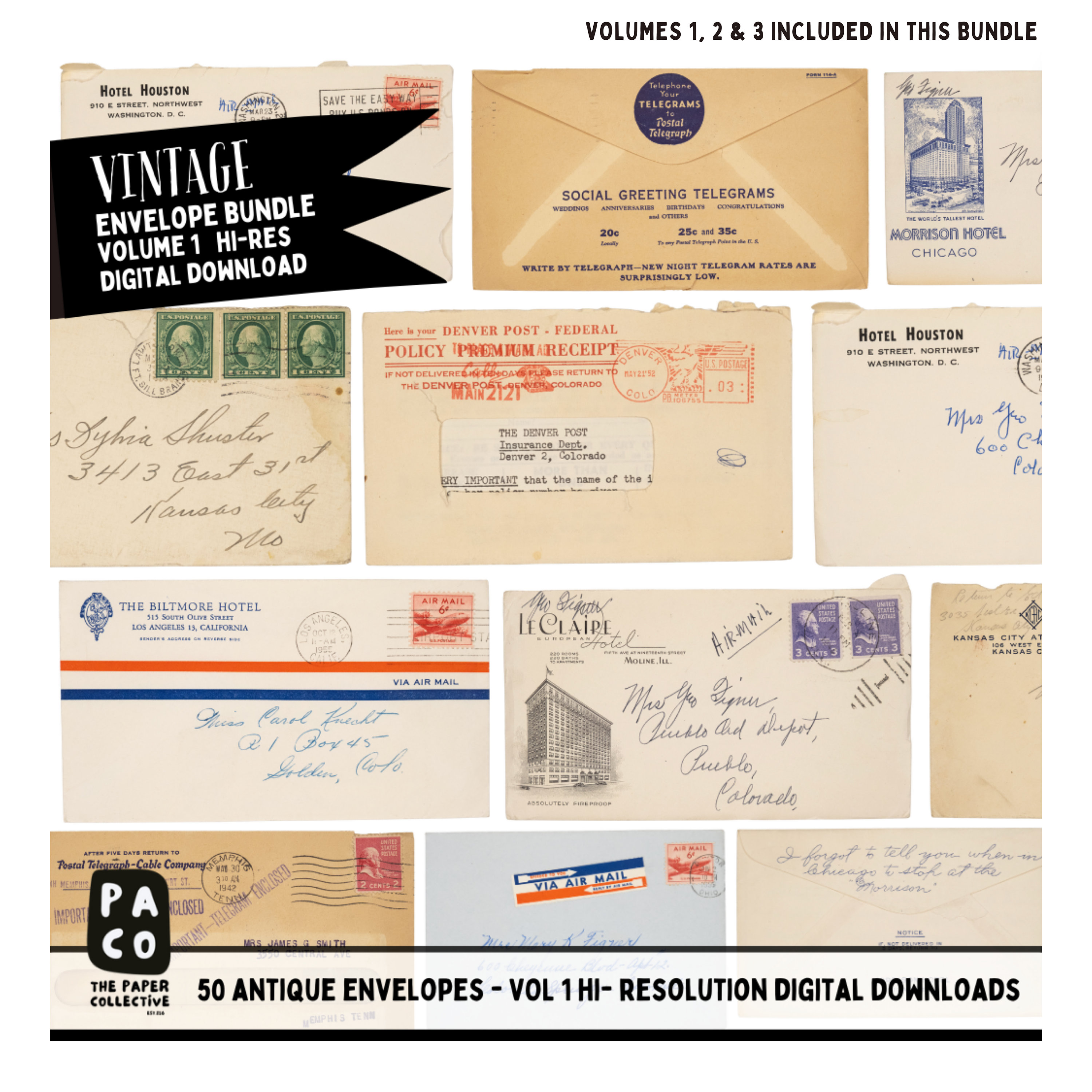HUGE Ephemera Paper Bundle, 150 Vintage Handwritten Envelopes, Instant ...