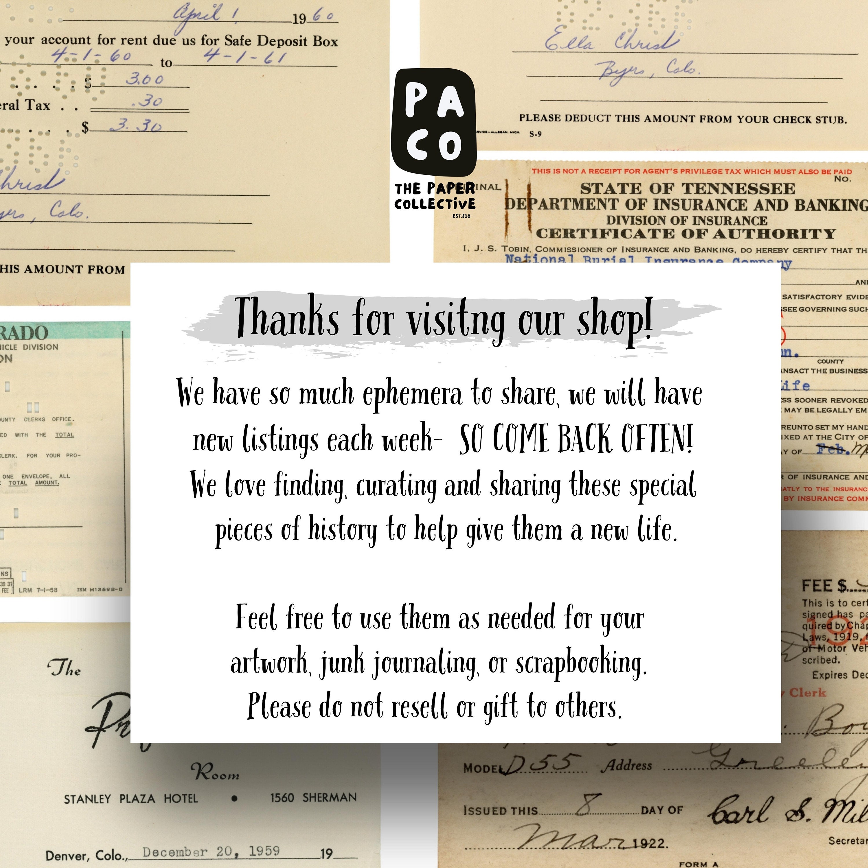 Ephemera Receipt Bundle, Vintage Receipts, Antique Books, Instant ...