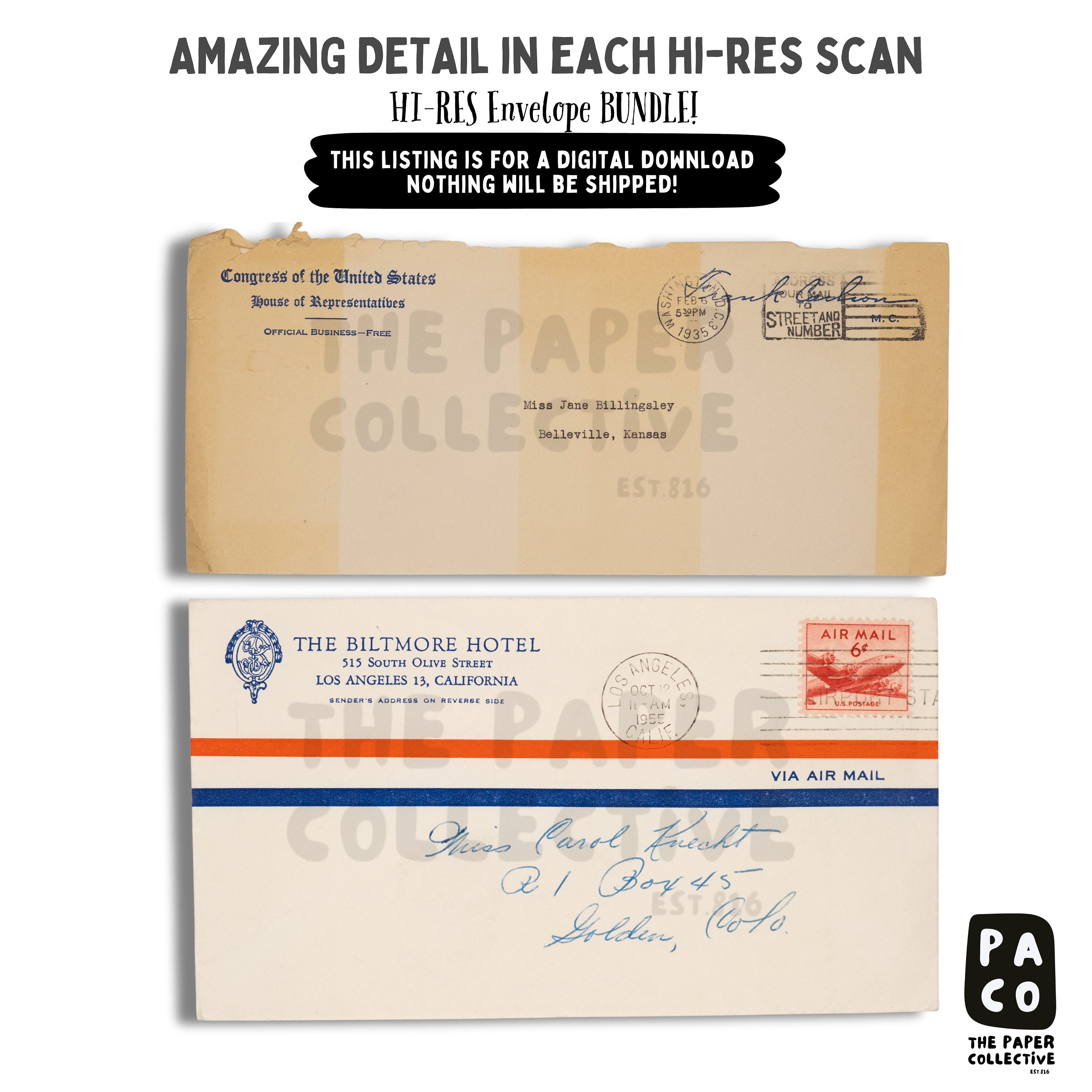 HUGE Ephemera Paper Bundle, 150 Vintage Handwritten Envelopes, Instant ...