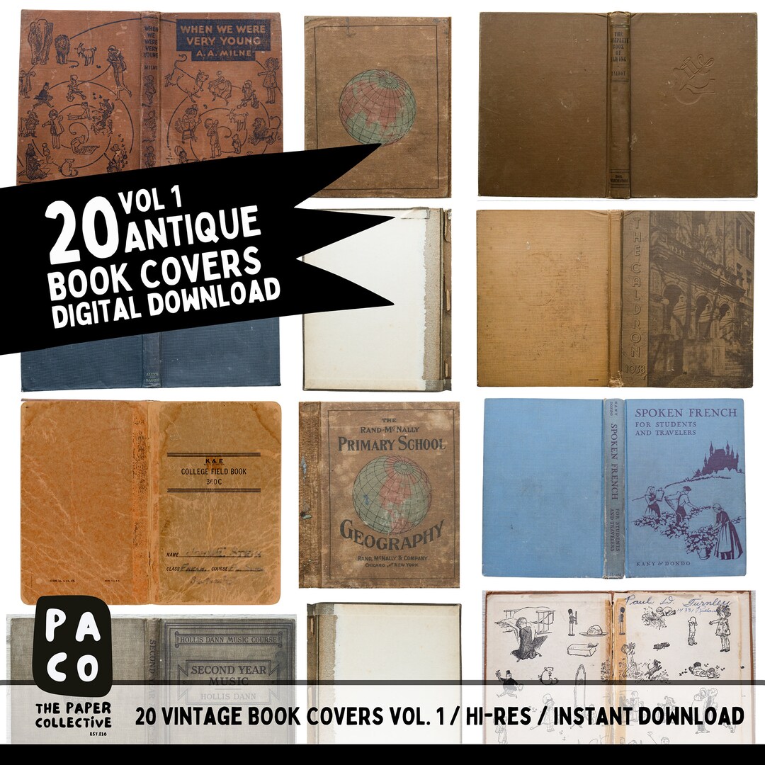 Ephemera Bundle, 10 Antique Book Covers for Digital Download, Vintage ...