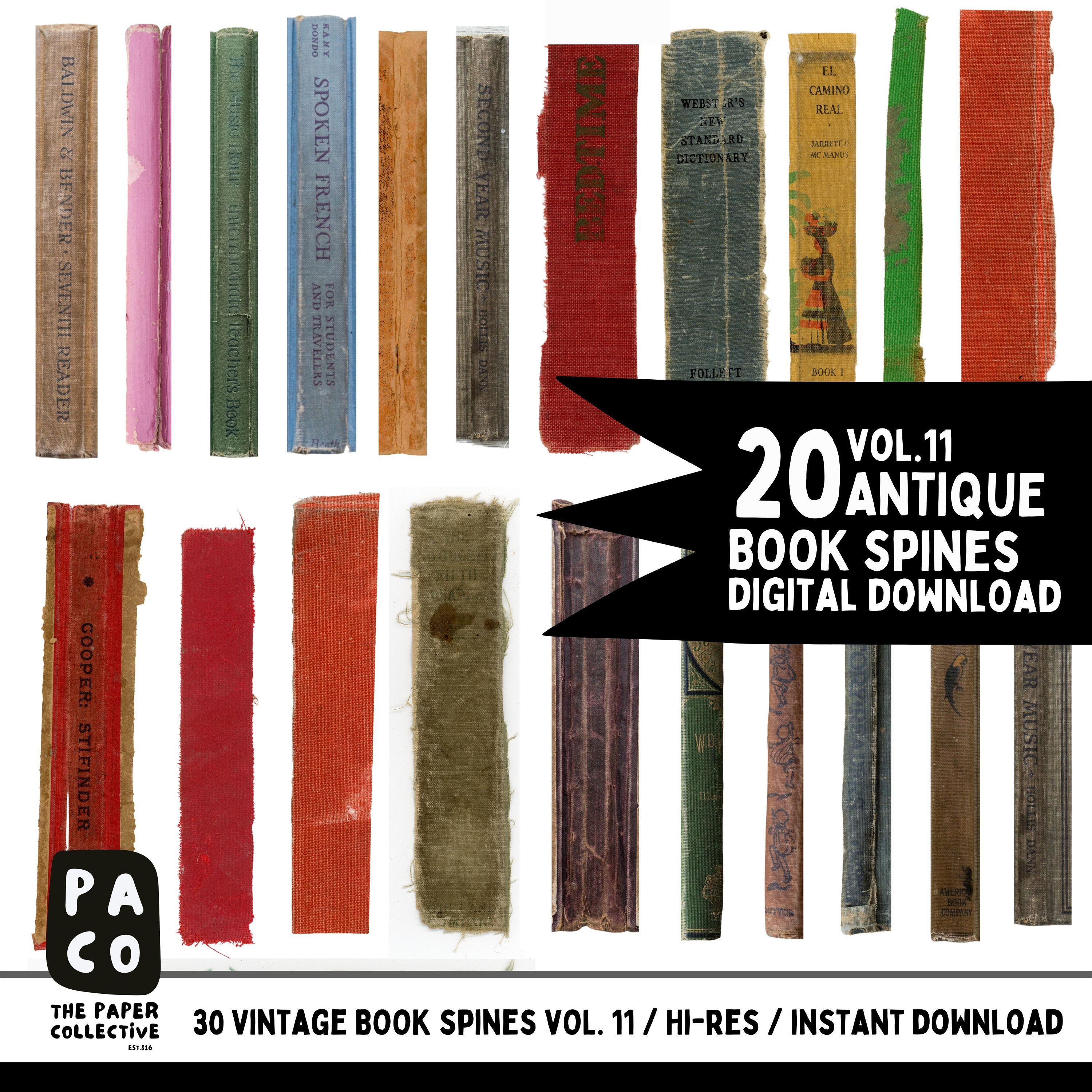 Ephemera Bundle, 32 Vintage Book Spines for Instant Download ...