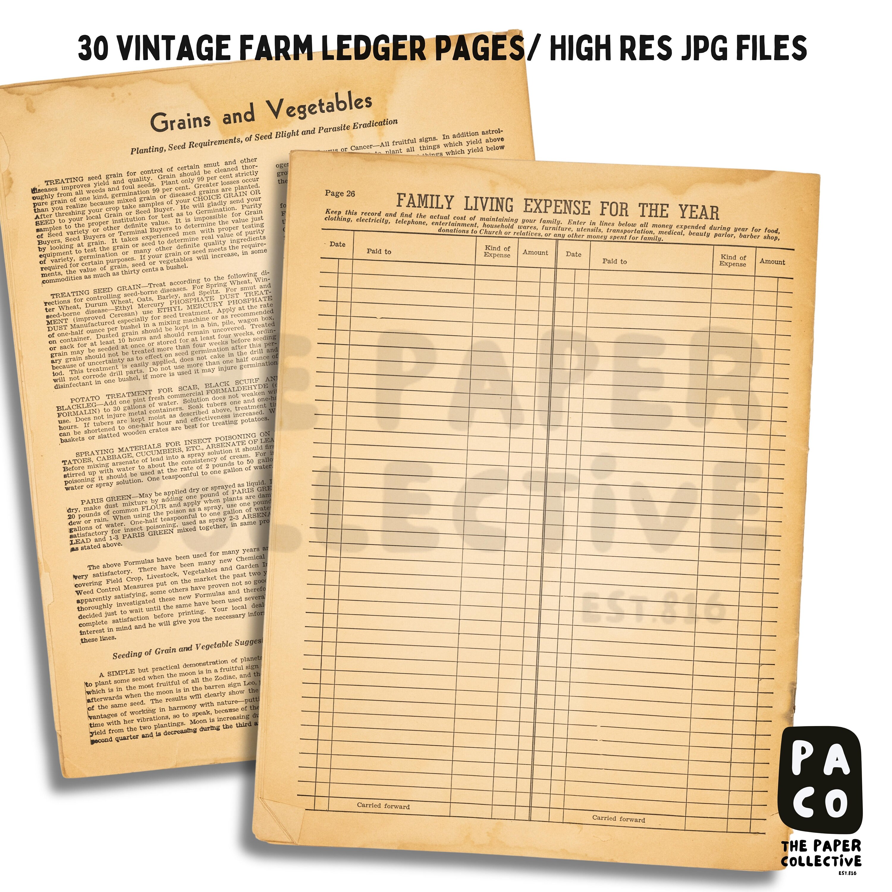 Ephemera Bundle, Vintage Ledger Paper, Farm Ephemera for Instant ...