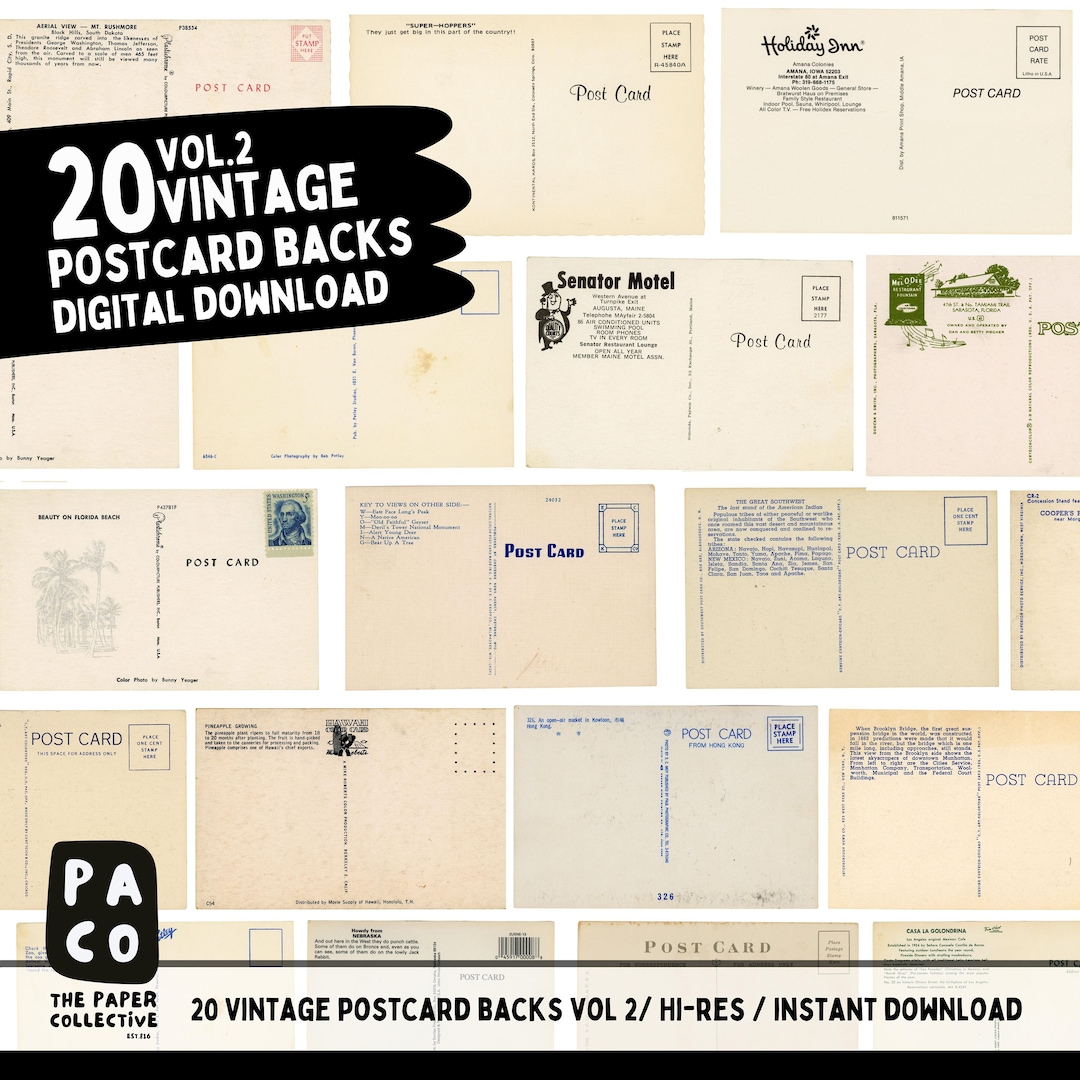 Ephemera Bundle, 20 Vintage Postcard Backs Instant Download, Vintage Handwriting, Printable ...