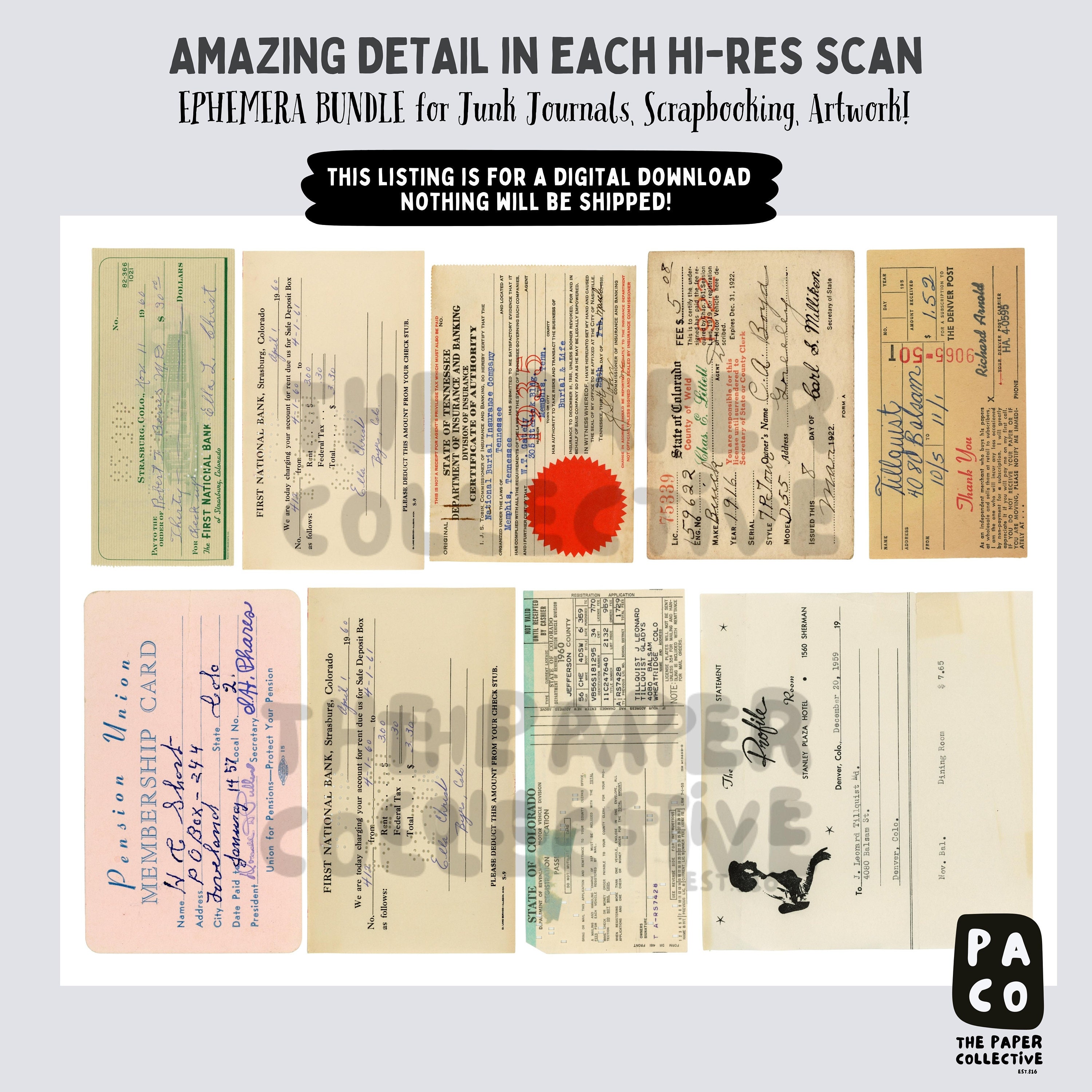 Ephemera Receipt Bundle, Vintage Receipts, Antique Books, Instant ...