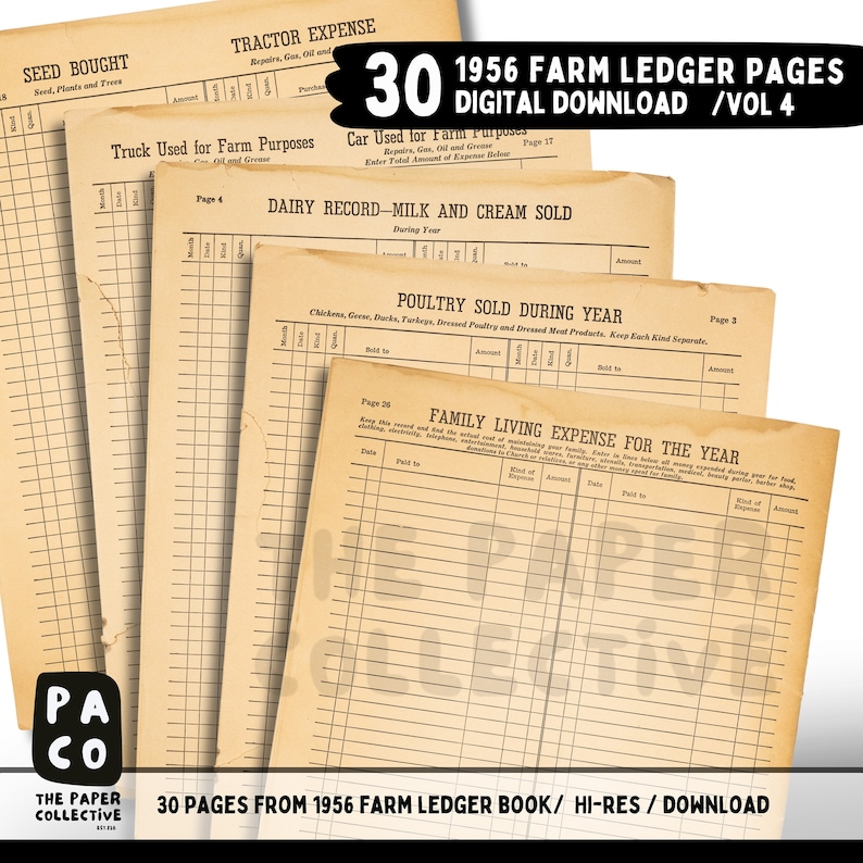 Ephemera Bundle, Vintage Ledger Paper, Farm Ephemera for Instant ...
