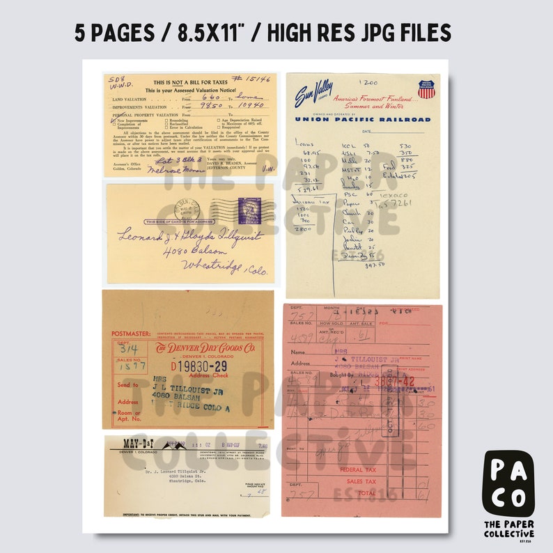 Ephemera Receipt Bundle, 34 Vintage Handwriten Receipts, Instant ...