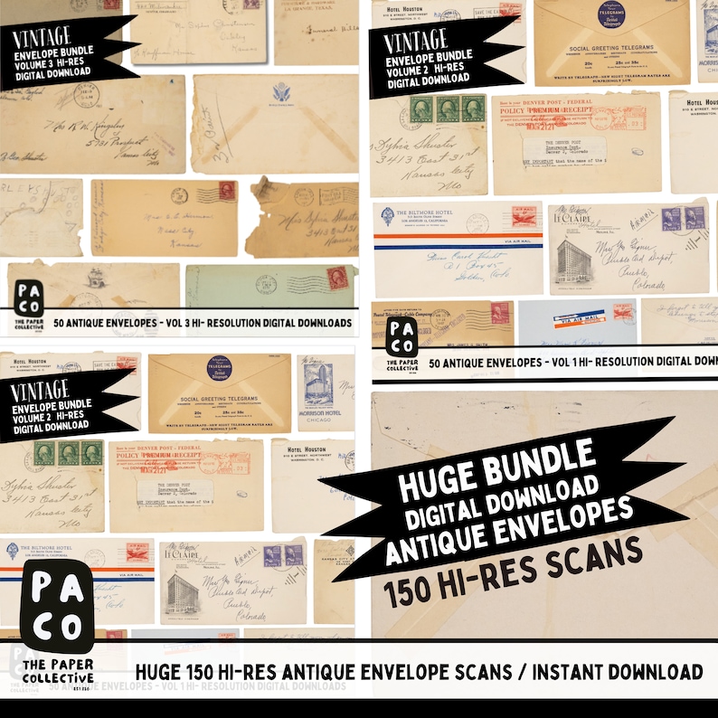 HUGE Ephemera Paper Bundle, 150 Vintage Handwritten Envelopes, Instant ...