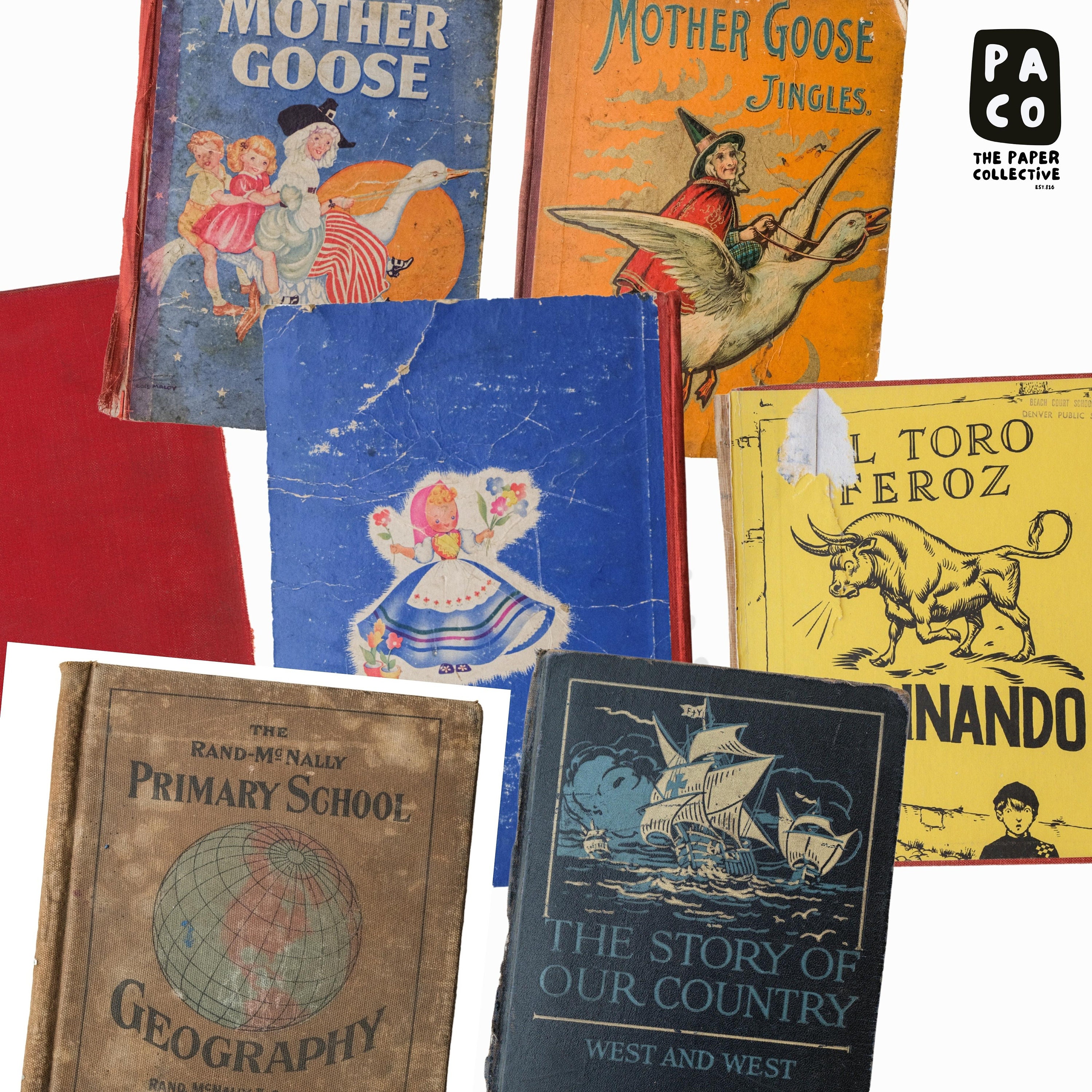 Ephemera Bundle, 10 Antique Book Covers, Old Mother Goose Book Covers ...